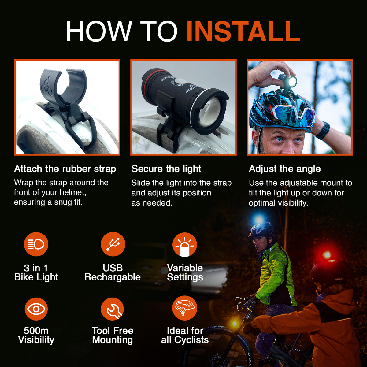 Brightside Bike Helmet Light. Dual Light for Most Cycling Helmets ...